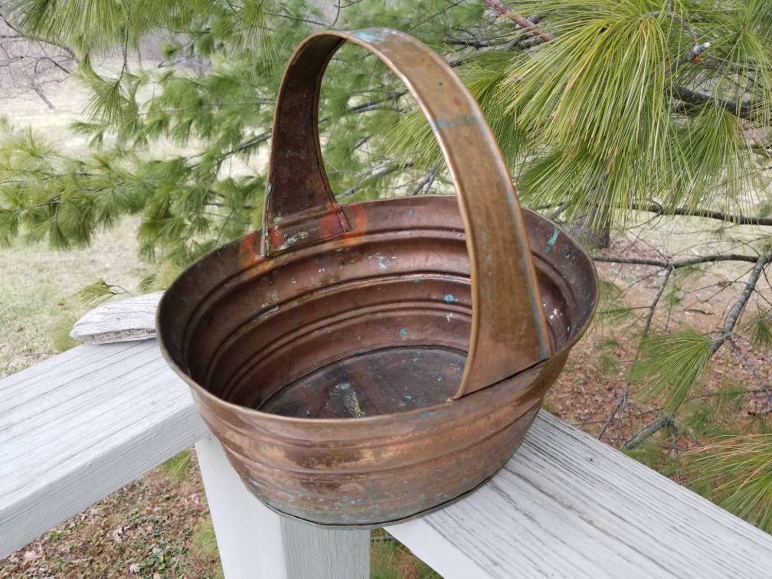 Oval Solid Copper Basket with Copper Strap Handle Farmhouse | Etsy