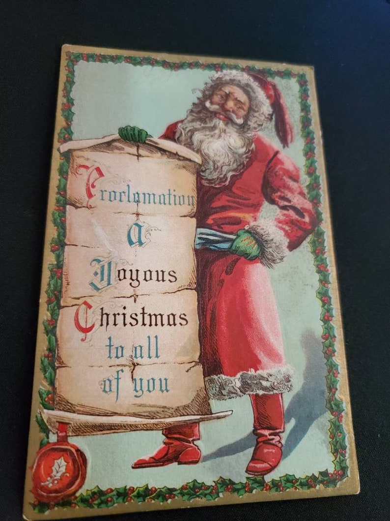 Santa Embossed Vintage Postcard / A Joyous Christmas to All of - Etsy