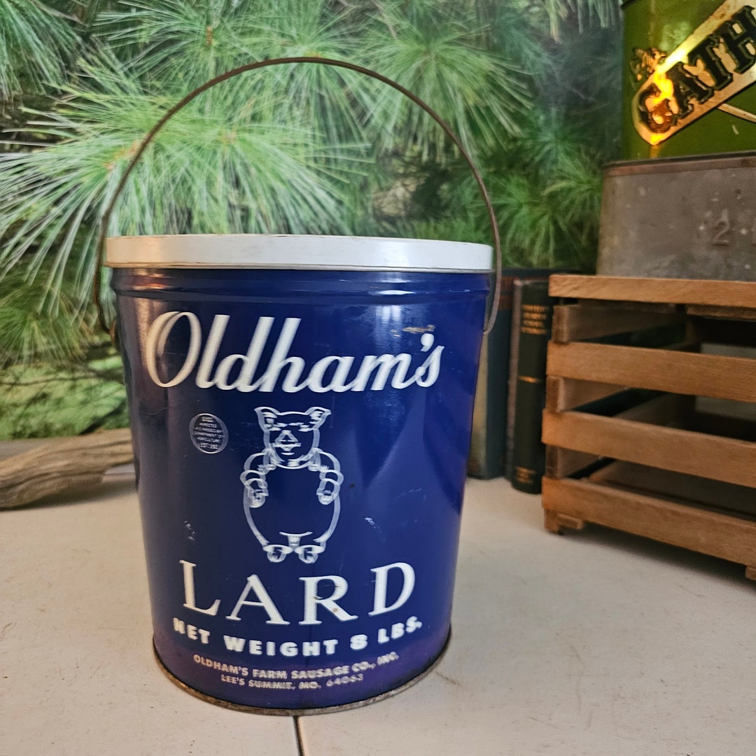 1940's OLDHAM'S LARD Bucket 8 LB Tin With 2 Side Loop Handles ...