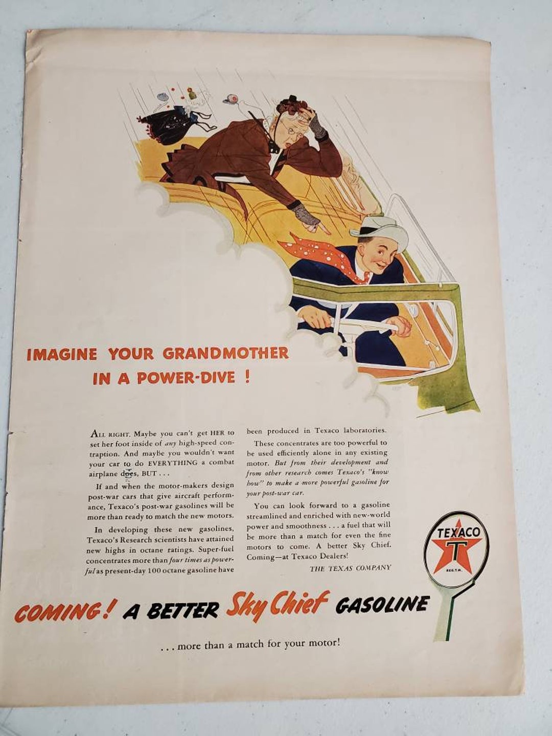 1940s Texaco Original Print Ad, Magazine Ad "a Better Sky Chief ...
