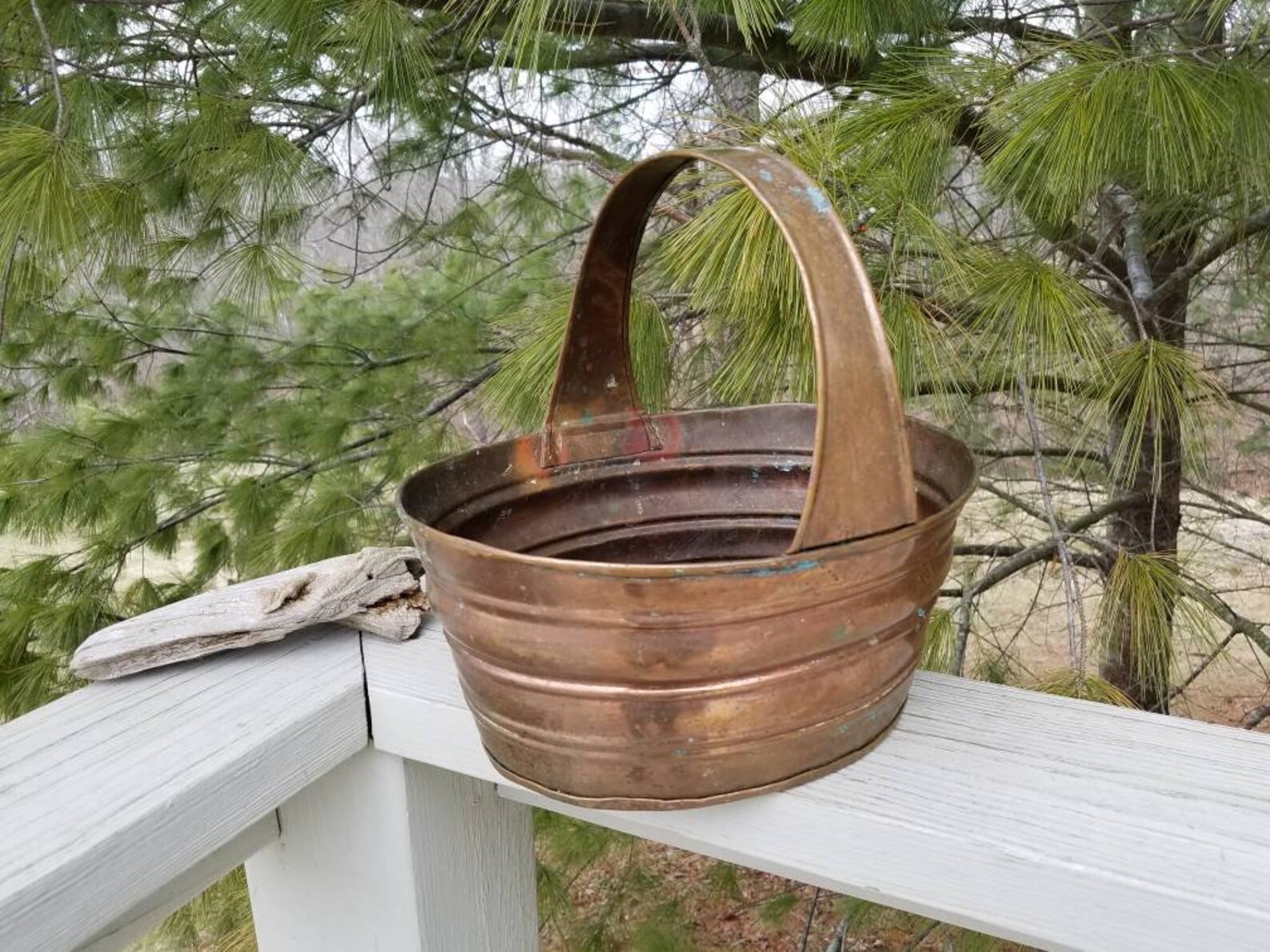 Oval Solid Copper Basket with Copper Strap Handle Farmhouse | Etsy