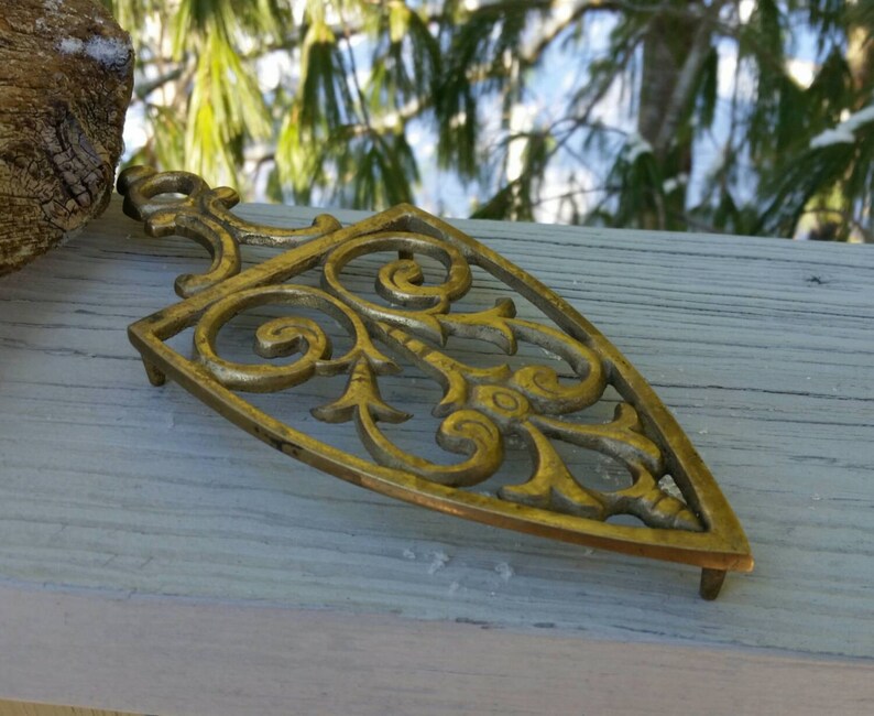 Brass Iron Shaped Trivet With Scrollwork Design Brass Home - Etsy