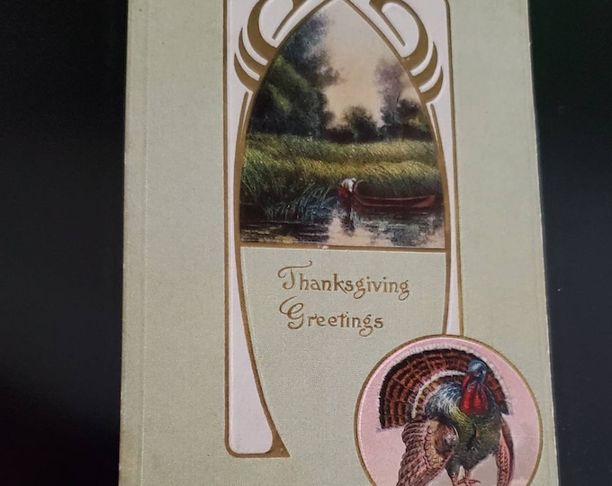 Thanksgiving Greeting Postcard With Three Turkeys & Harvest Garland - Etsy