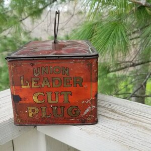 Antique Union Leader Cut Plug Tobacco Tin With Handle & Hinged Flip Lid ...