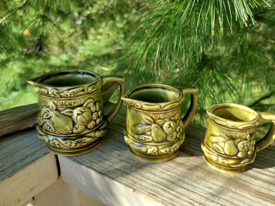 Green Ceramic Stacking Measuring Cups / Set of 3 Ceramic | Etsy