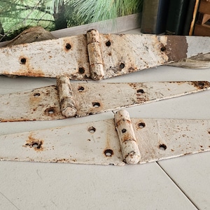 Set of 3 Large Distressed White Painted Barn Door Hinges Rustic ...