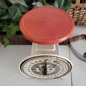 Red & White Way Rite 25 Lb Kitchen Scale / Farmhouse Scale / Way Rite ...