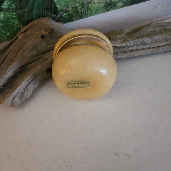 Small Round Genuine Hand Carved Alabaster Trinket Box… - Gem