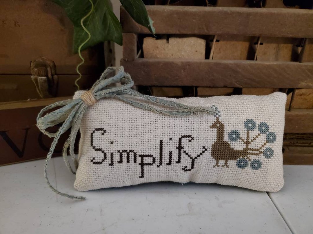 Primitive Cross Stitch Pinkeep Simplify and Peacock Country Decor Home and Living Ready to Ship ...