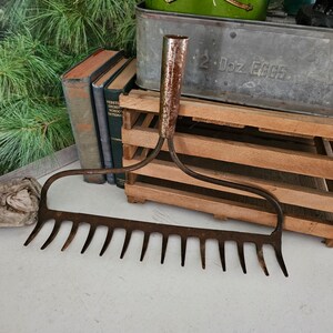 14 Tine Cast Iron Rake Head Metal Collar Rough Rusty Farmhouse Tool ...