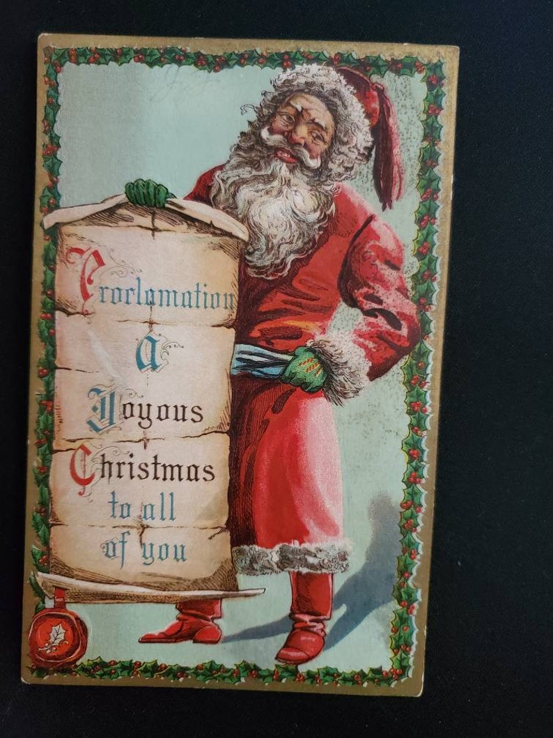 Santa Embossed Vintage Postcard / A Joyous Christmas to All of - Etsy