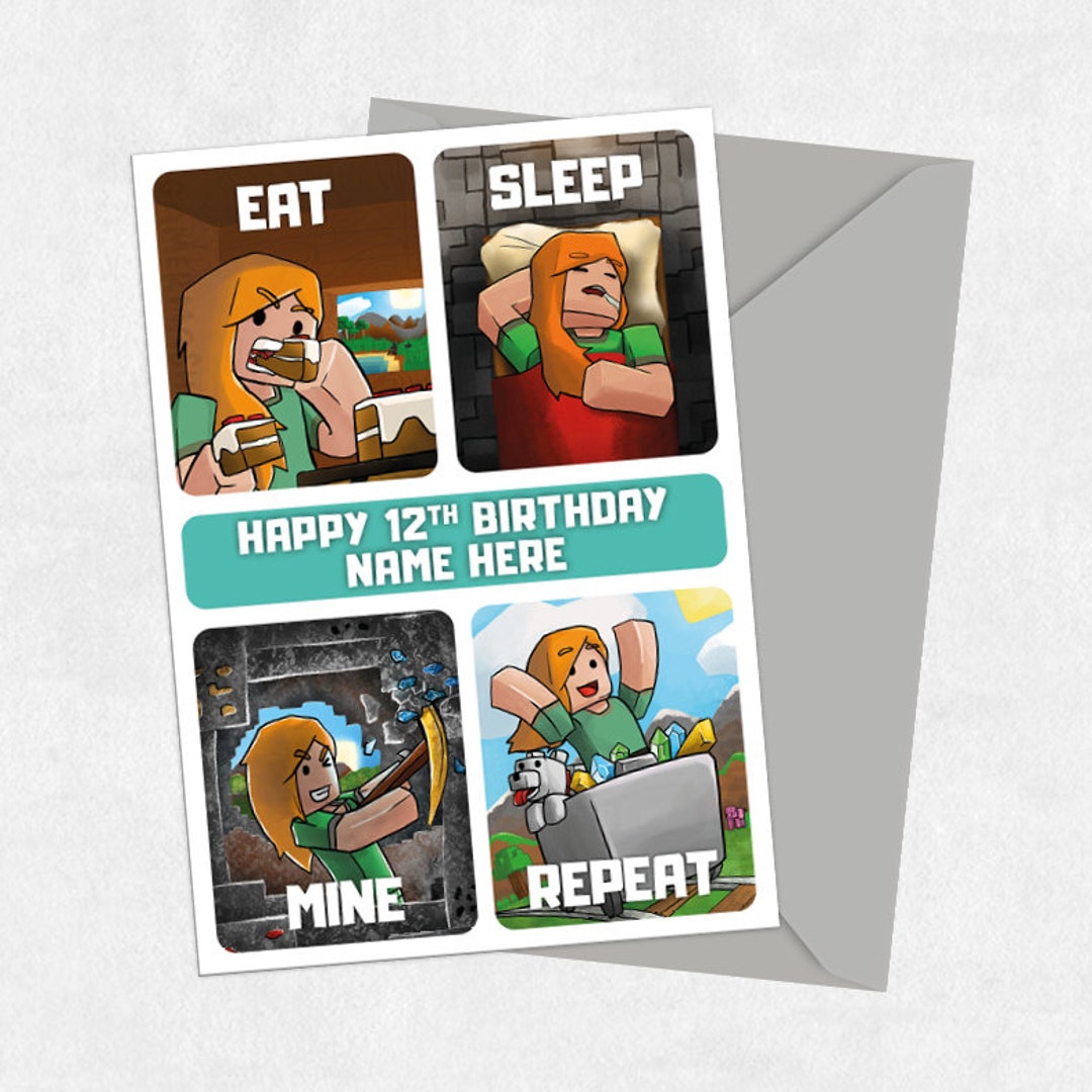 Alex or Steve PERSONALISED BIRTHDAY CARD Eat Sleep Mine Repeat ...