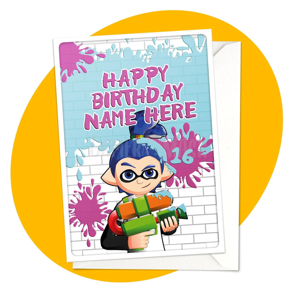 Inkling Boy PERSONALISED BIRTHDAY CARD Splatoon themed | Etsy