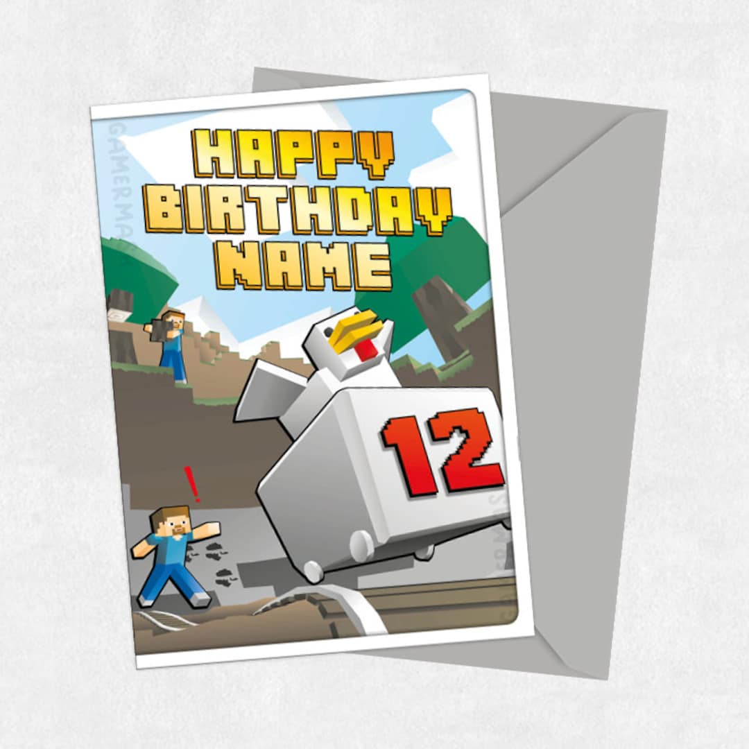 Chicken Cart PERSONALISED BIRTHDAY CARD Minecraft Themed Personalized ...