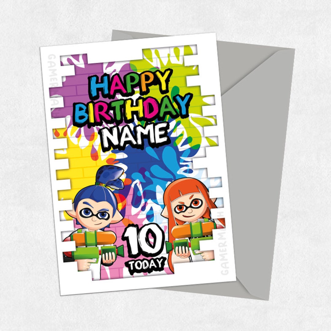 Inkling Boy & Girl - PERSONALISED BIRTHDAY CARD - Splatoon Themed ...