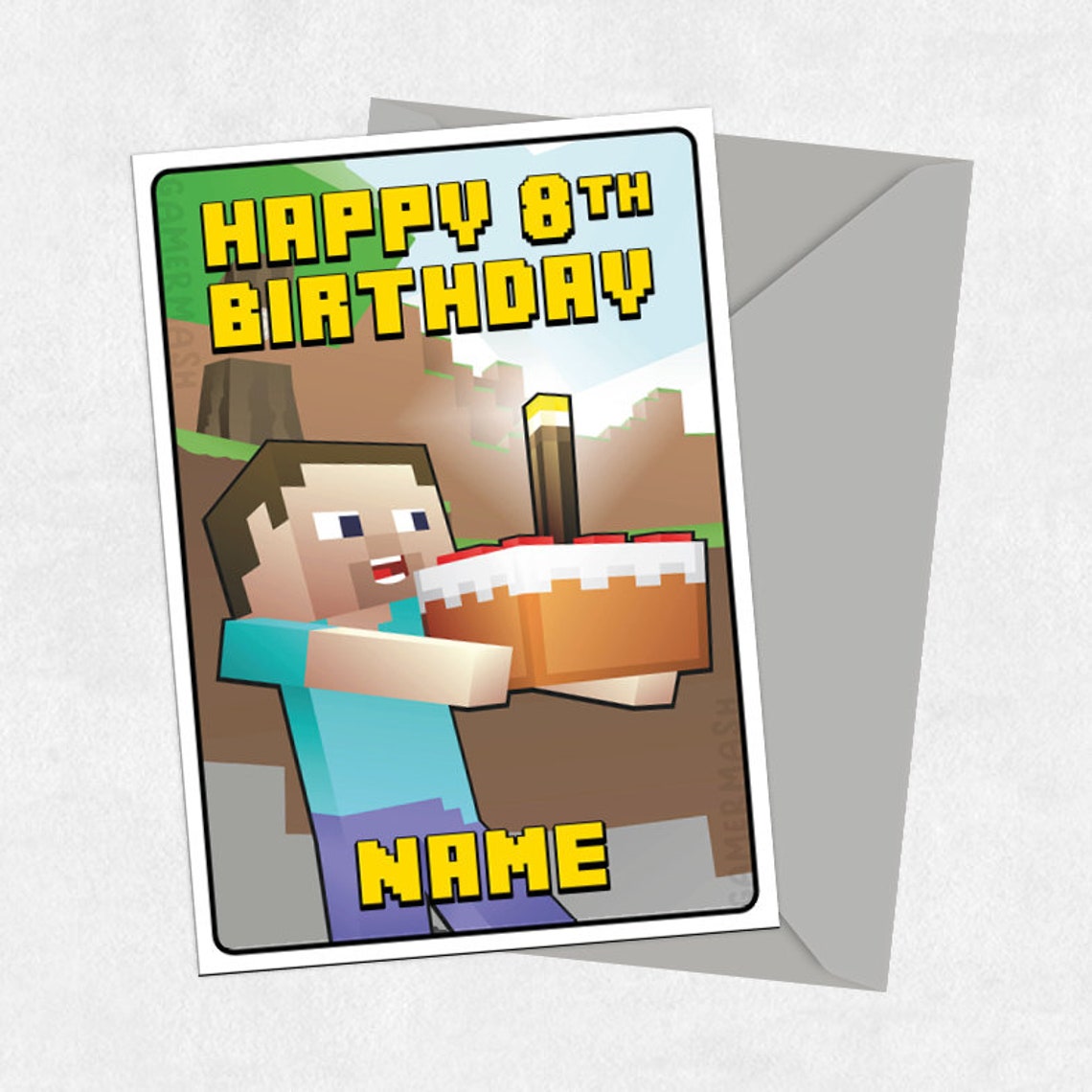 PERSONALISED BIRTHDAY CARD Steve Cake Minecraft Themed - Etsy
