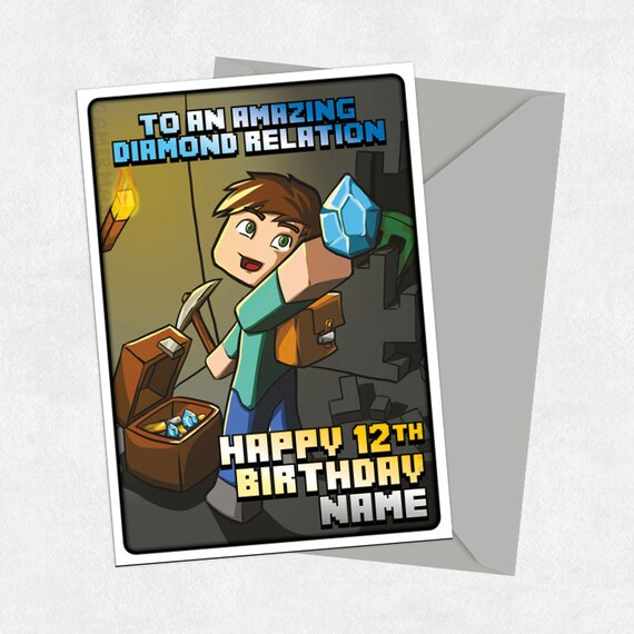 Dungeon Treasure PERSONALISED BIRTHDAY CARD Minecraft - Etsy