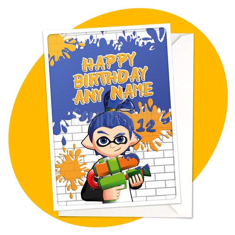 Inkling Boy PERSONALISED BIRTHDAY CARD Splatoon Themed | Etsy