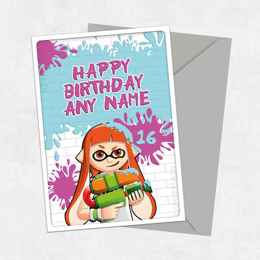 Inkling Girl - PERSONALISED BIRTHDAY CARD - Splatoon Themed ...
