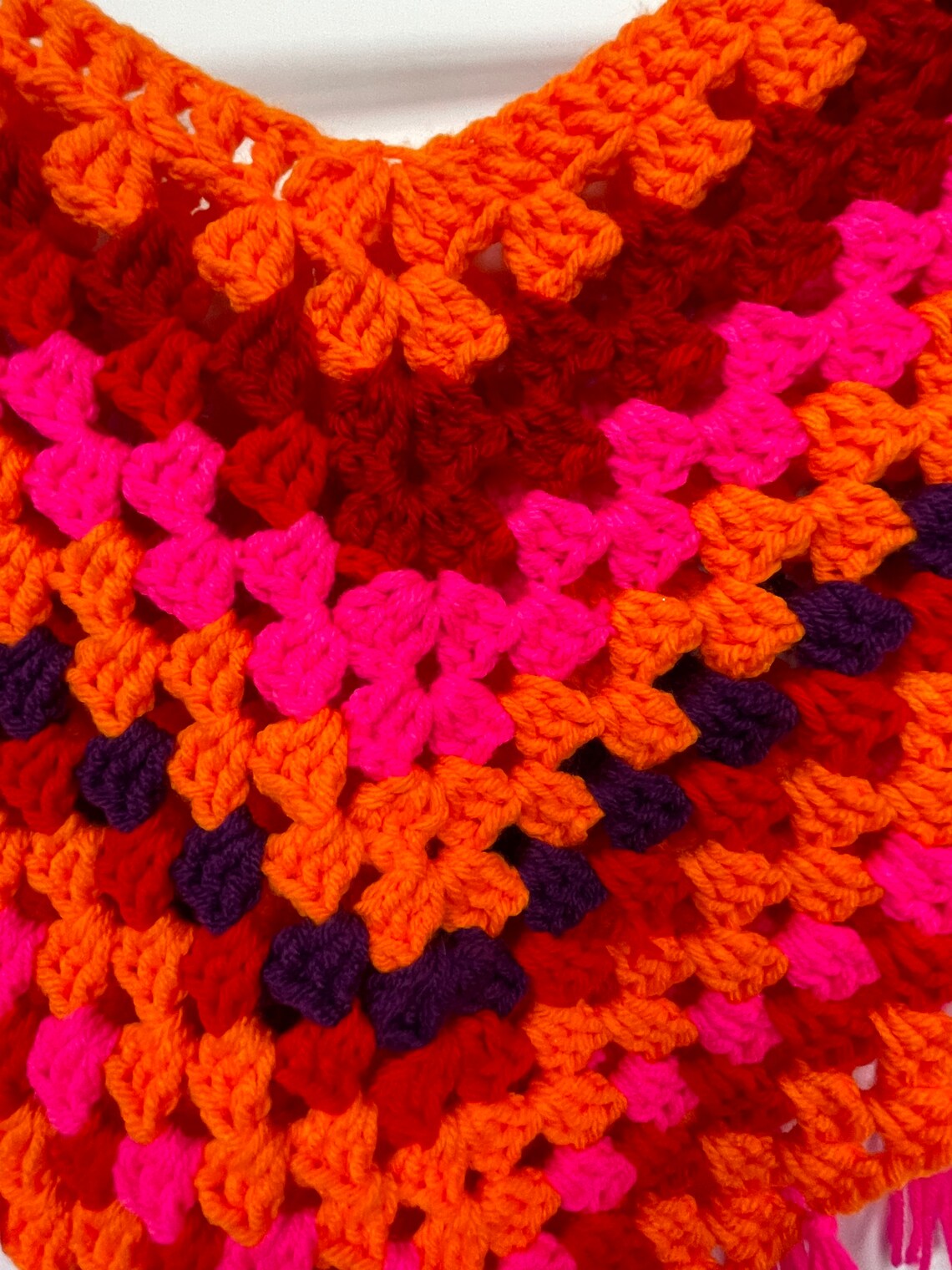 70s Style Poncho, Crochet Mini Poncho to Wear Over Dungarees, Fits Size ...