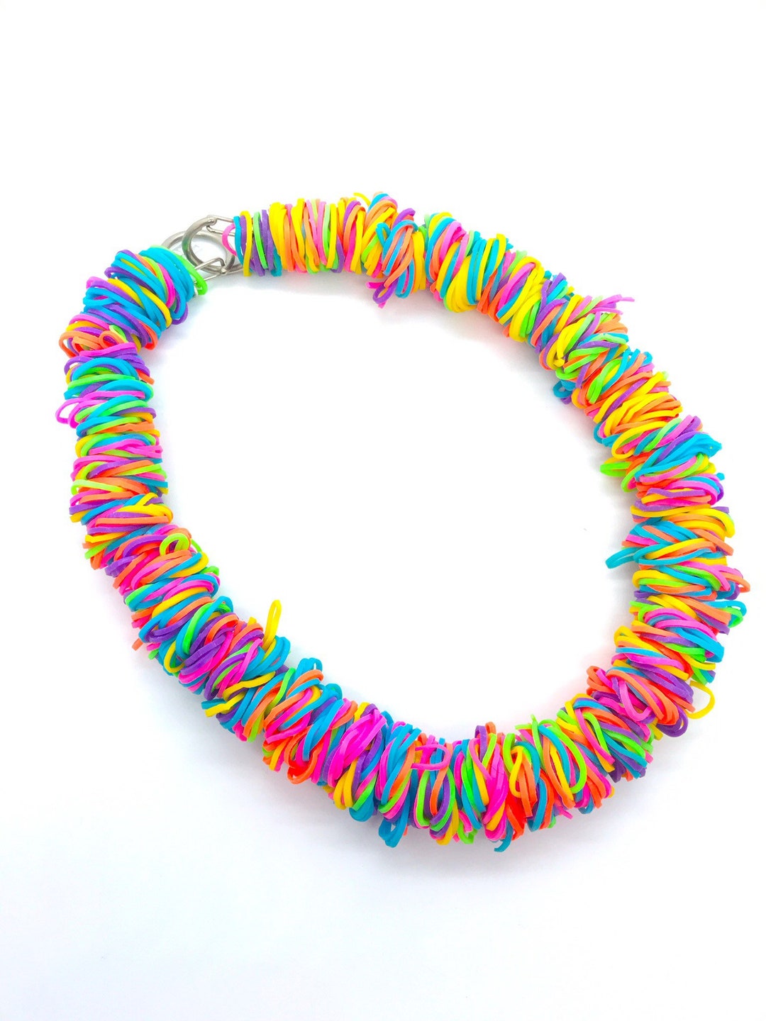 Neon Bands Necklace Neon Pink Multiocoloured Recycled Rubber Band ...
