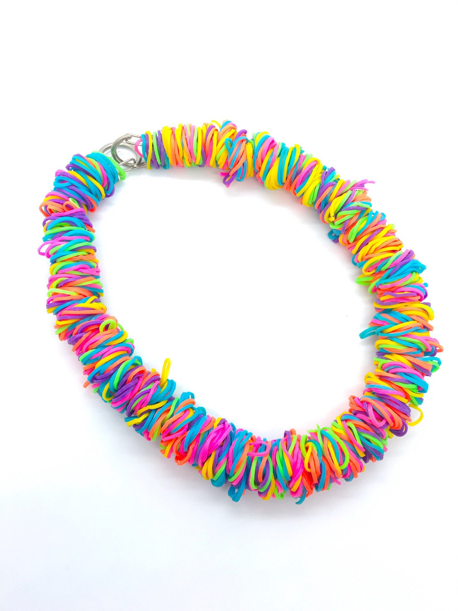 Neon Bands Necklace Neon Pink Multiocoloured Recycled Rubber - Etsy