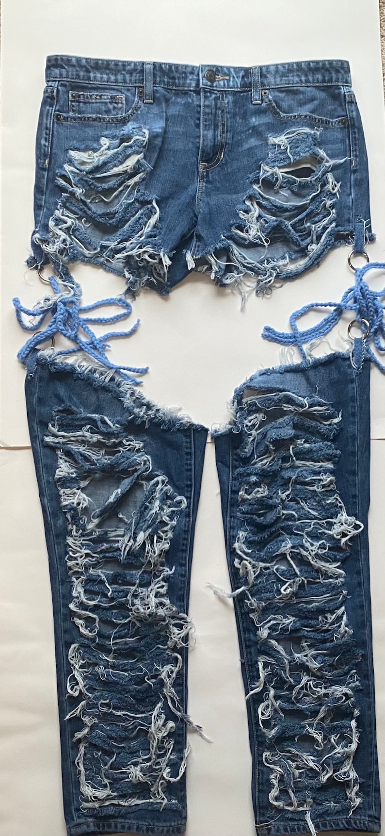 Distressed Cut Out Pants - Etsy