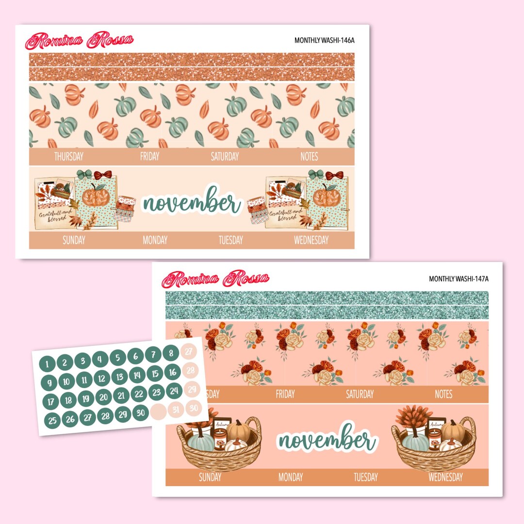 November Monthly Stickers 7x9 Planner, 8.5x11 Planner & Petite Planner ...