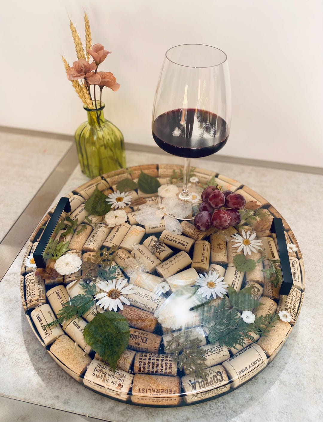 Beautiful Serving Tray - Decorative Tray With Real Cork and Flowers - Etsy