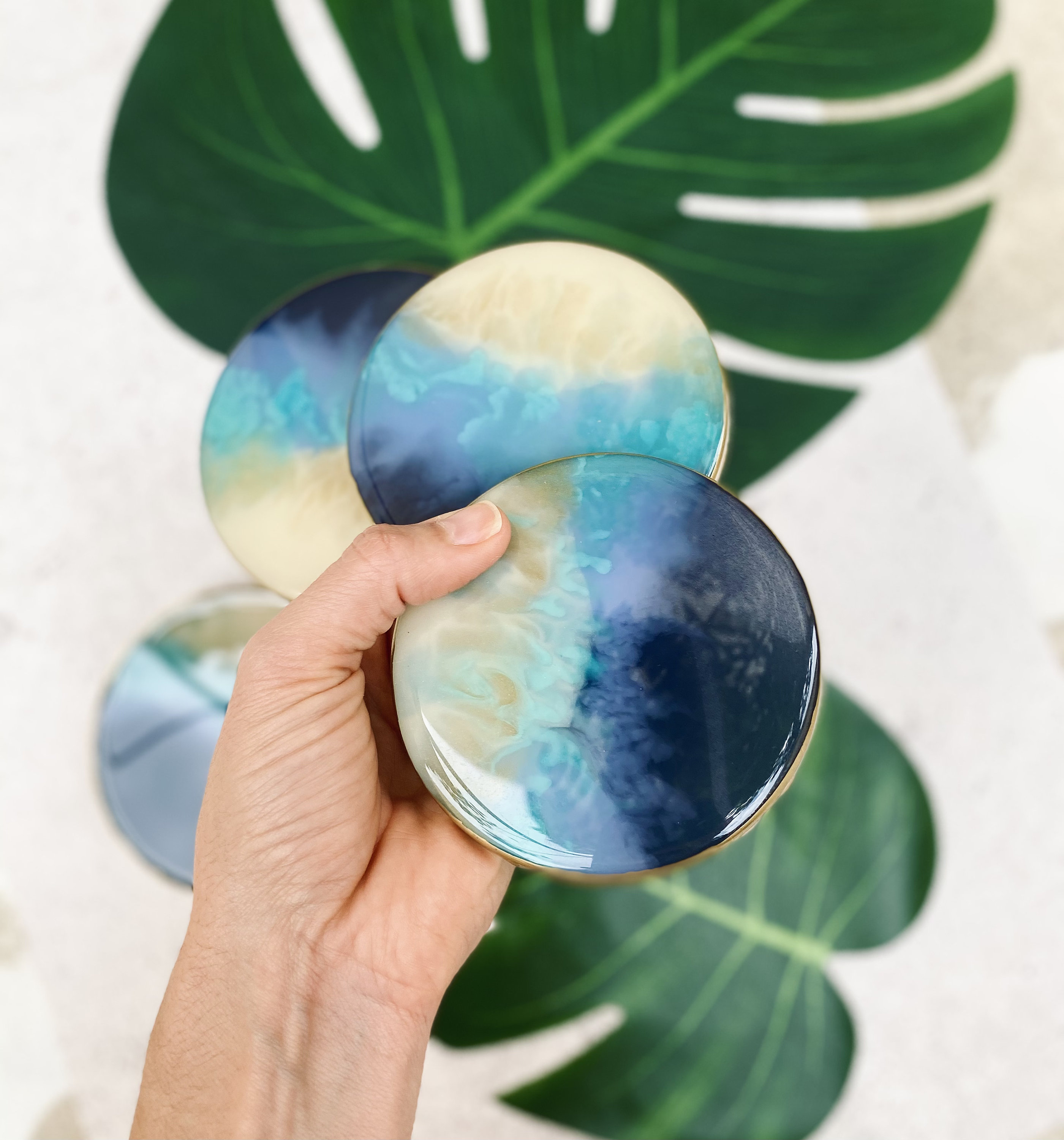 Gorgeous Set of Round Resin Coasters Flower Coasters | Etsy