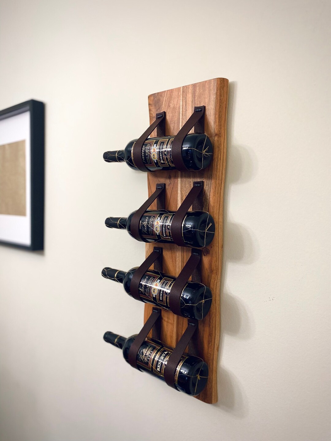 Wine Rack - Wall Hung Wood and Leather Wine Rack - Etsy