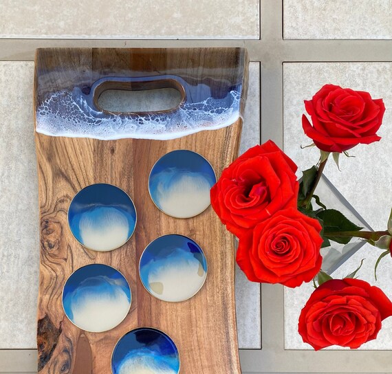 Gorgeous Set of Round Resin Coasters Flower Coasters | Etsy