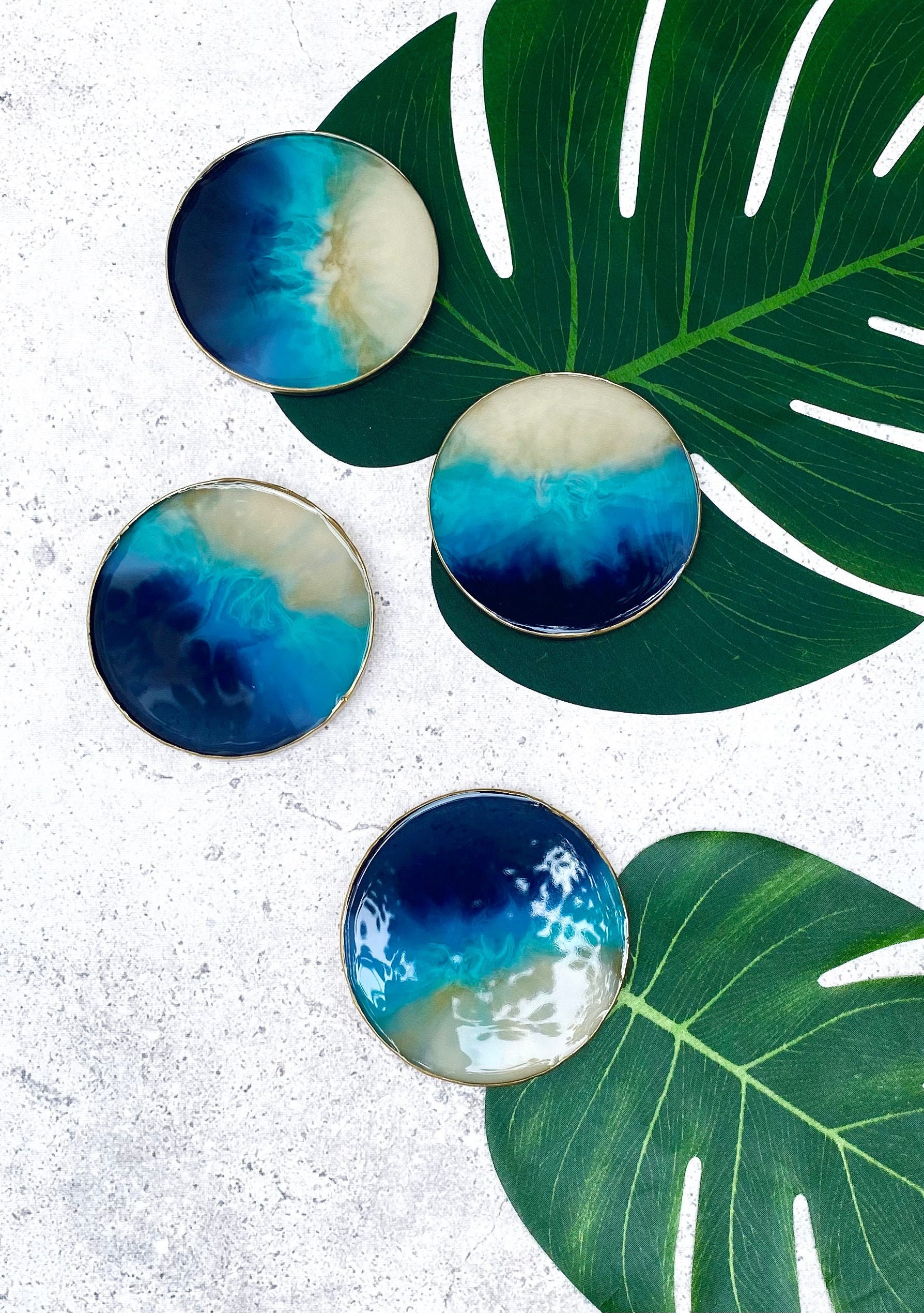 Gorgeous Set of Round Resin Coasters Flower Coasters | Etsy