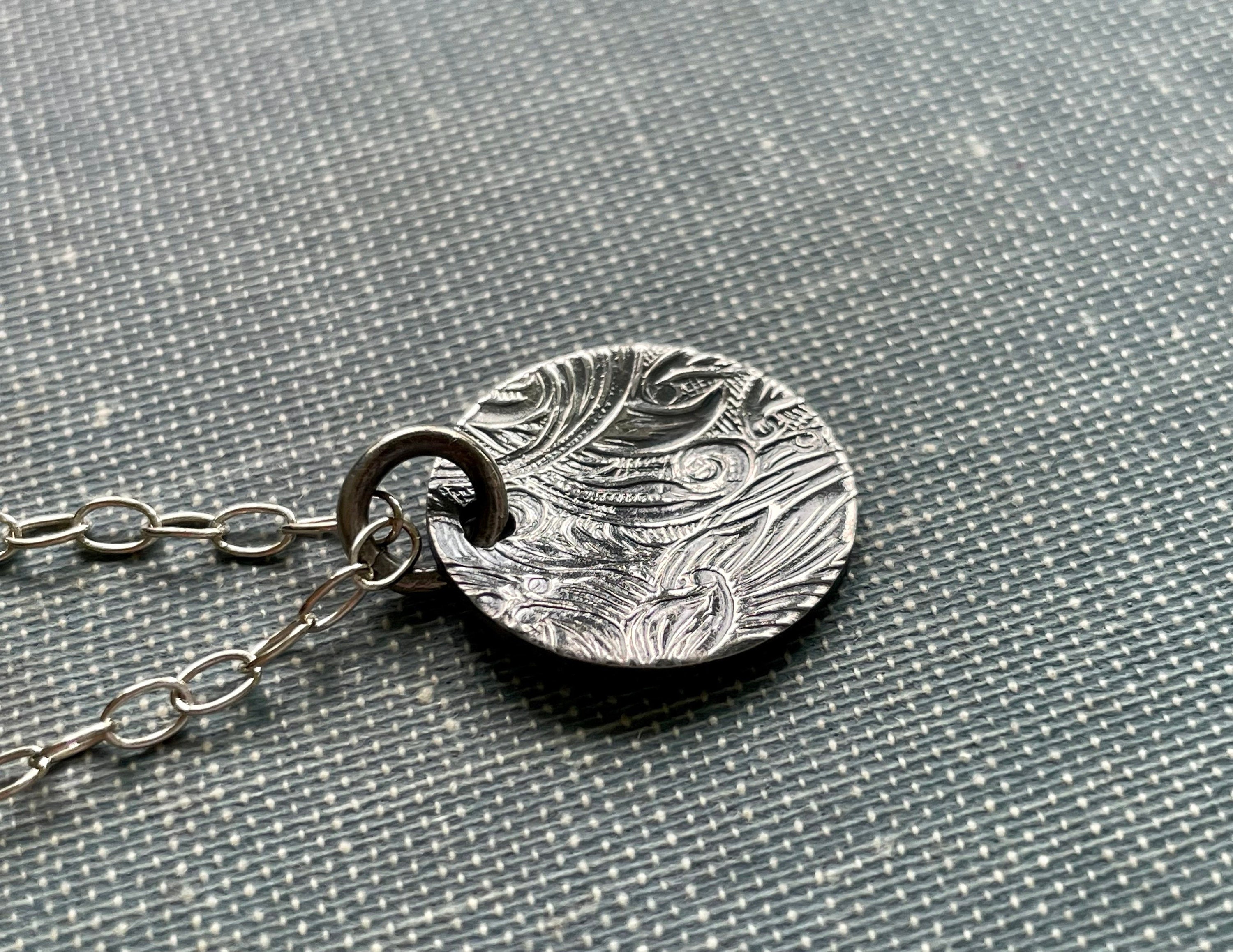 Textured Silver Disk Floral Embossed Charm Necklace - Etsy UK