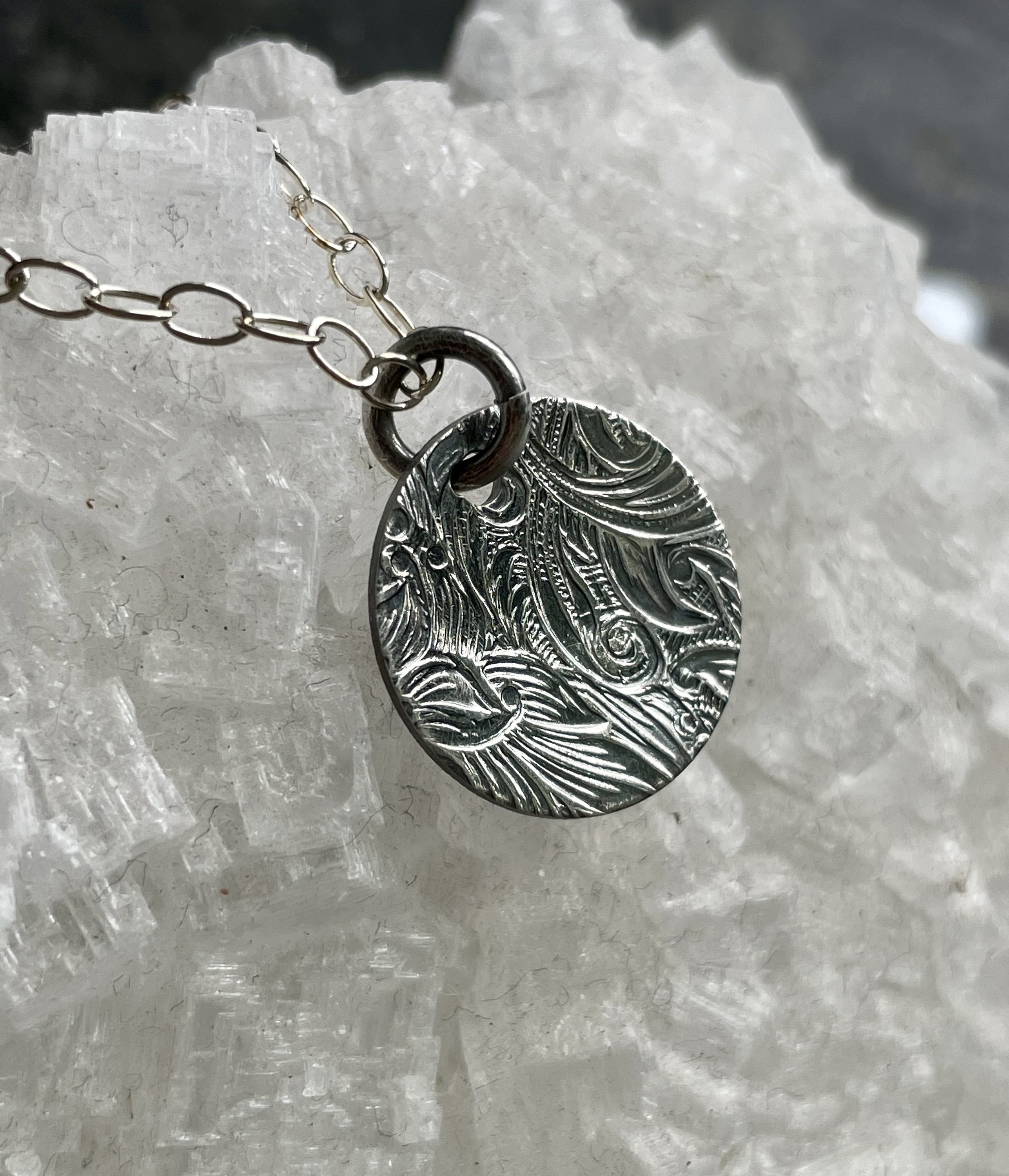 Textured Silver Disk Floral Embossed Charm Necklace - Etsy UK