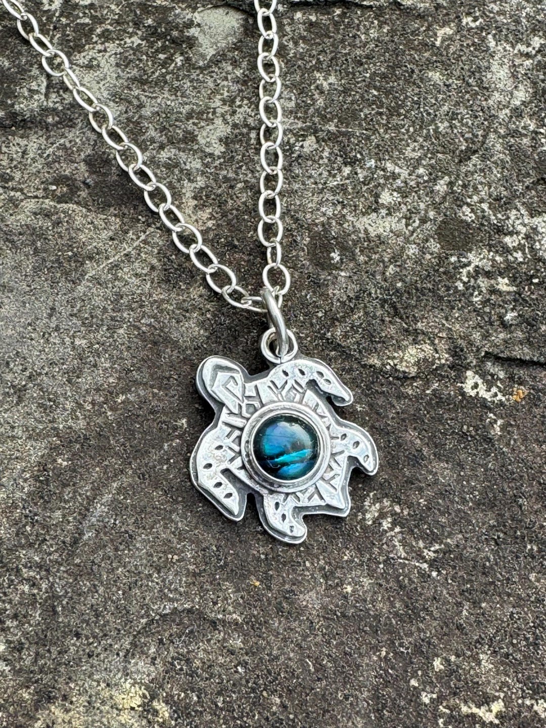 Sterling Silver Sea Turtle Blue Paua Shell Necklace - Etsy