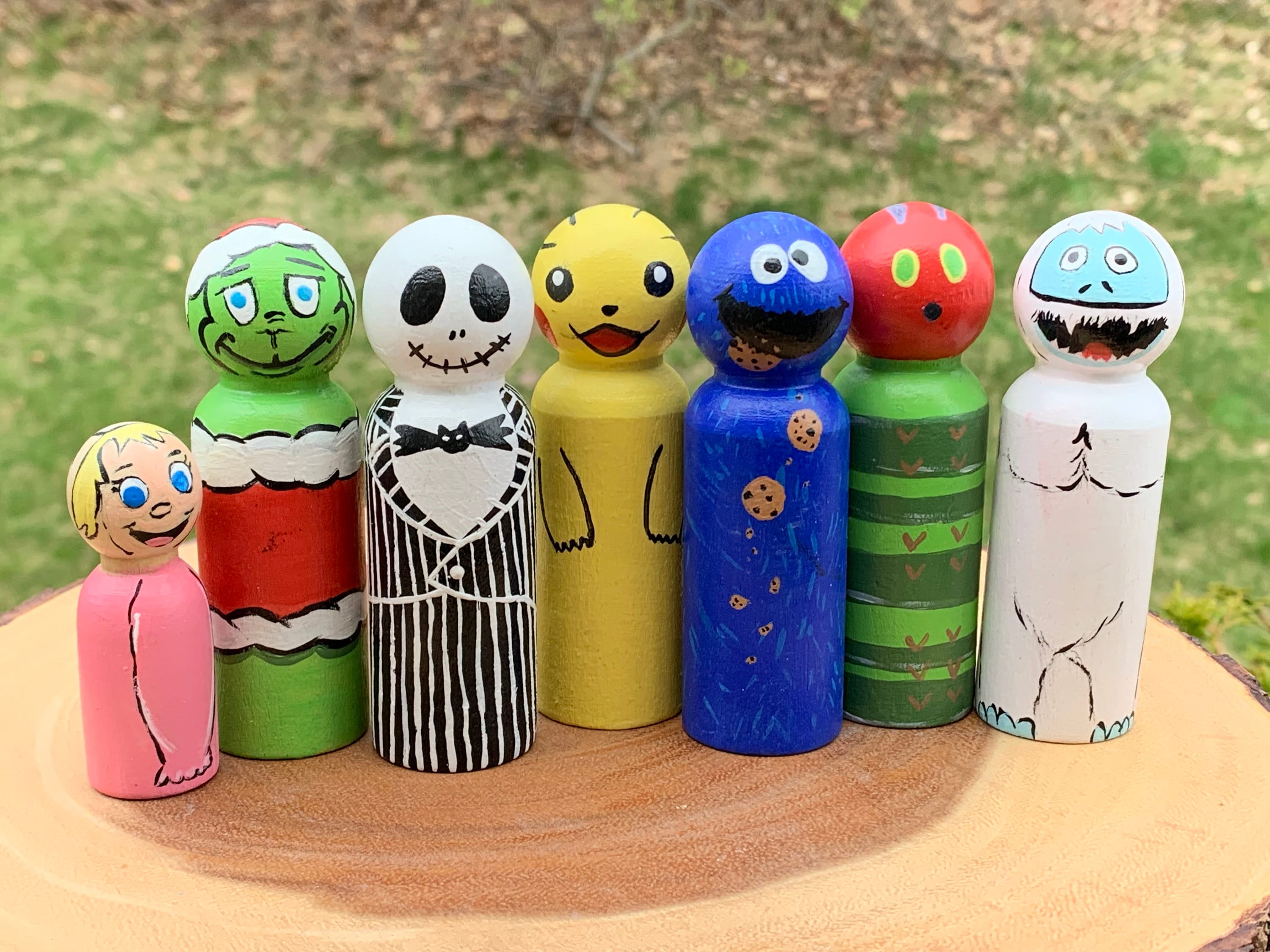 Character Peg Dolls, Jack Skellington, Cookie Monster, Pikachu, Hungry ...