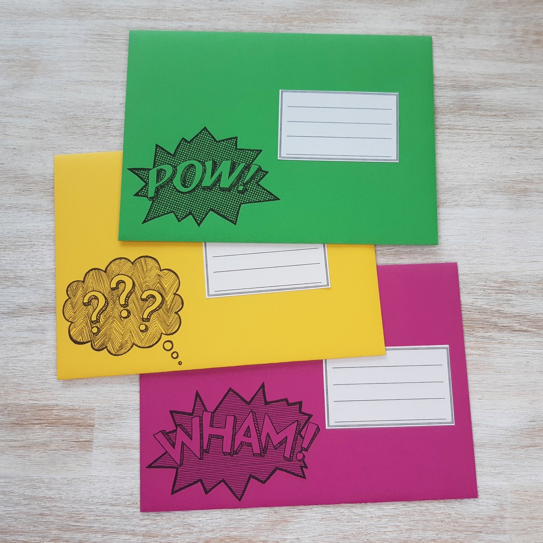 Comic II 3 Envelopes Handmade // Construction Paper Made From Recycled ...