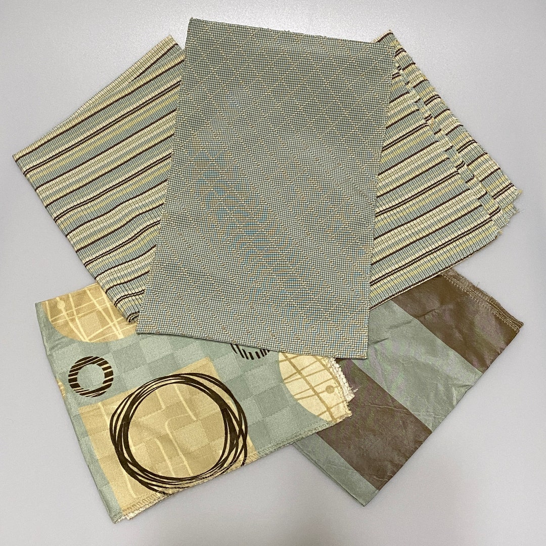 Lot of 5, 1990s Vintage Upholstery Fabric Samples, Aqua, Cream, Tan ...