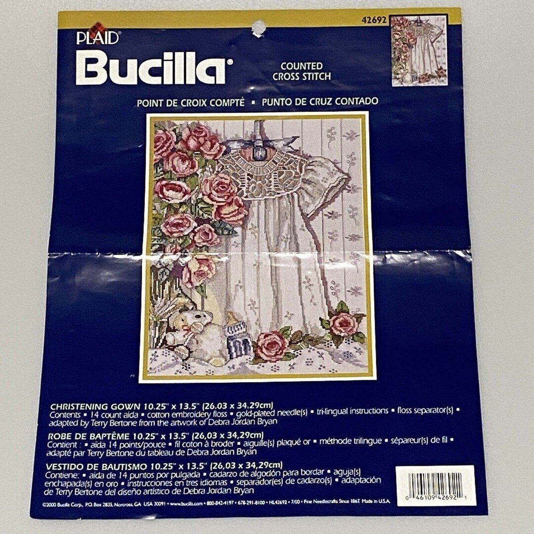 VTG Bucilla Plaid Counted Cross Stitch Kit Christening Gown Pre-owned ...