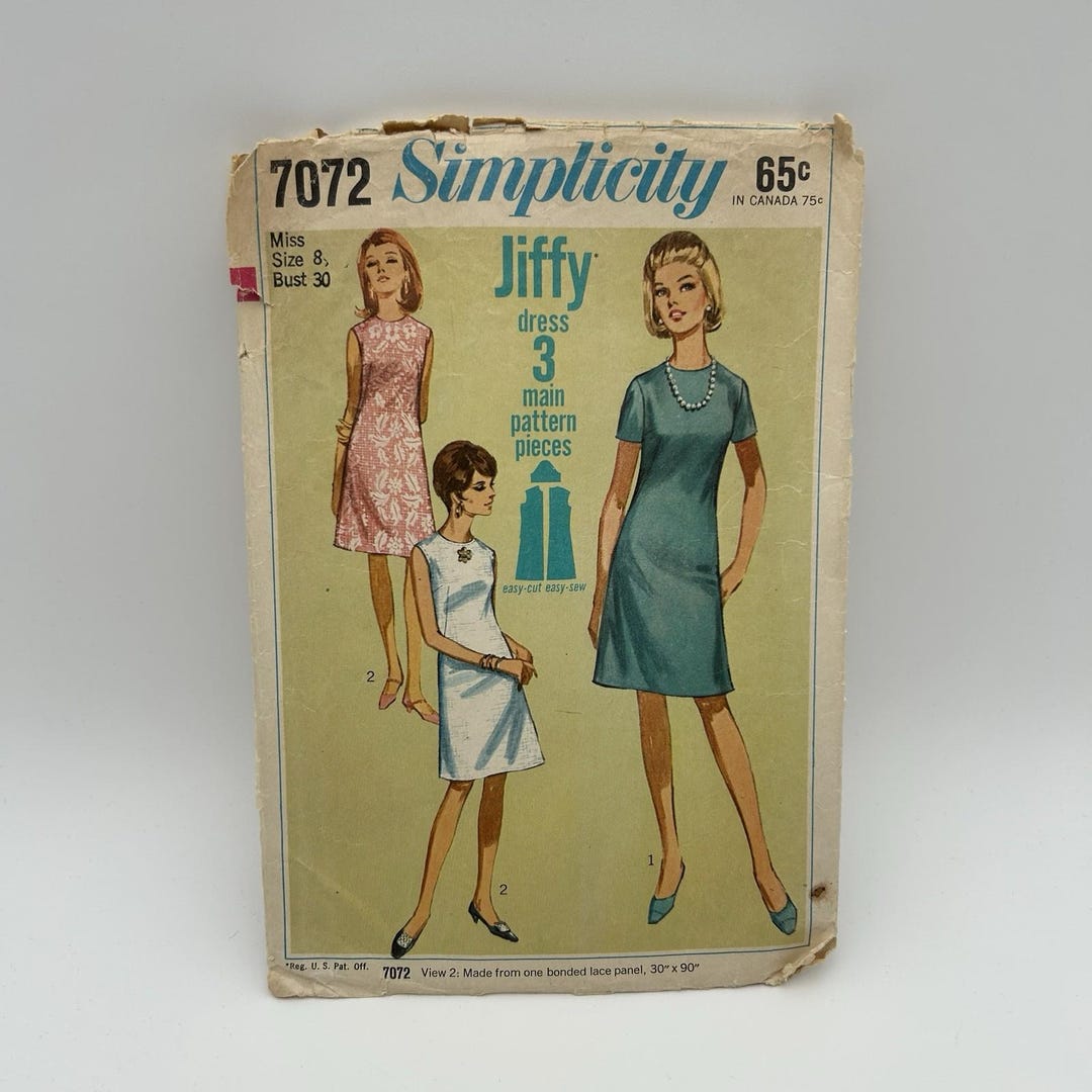 1960s Vintage Simplicity 7072, Jiffy One-piece Dress Sewing Pattern ...