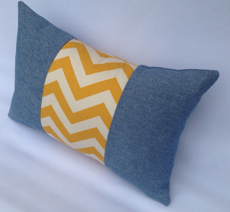 Yellow Chevron & Denim Color Block Rectangle Accent Pillow - Etsy
