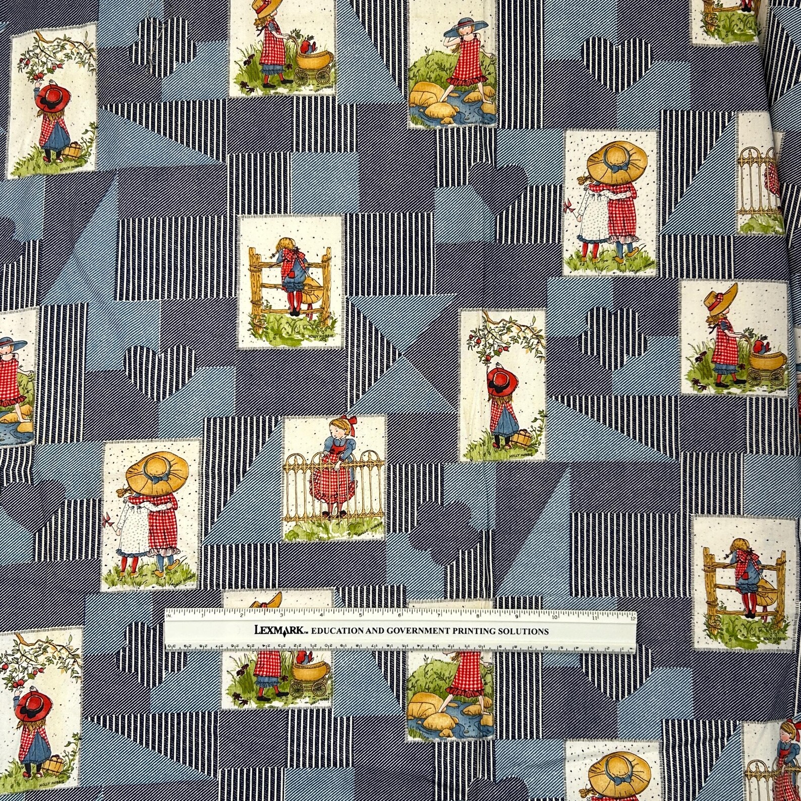 Vintage Holly Hobbie Fabric, Denim Blue Patchwork, Manes Fabrics ...