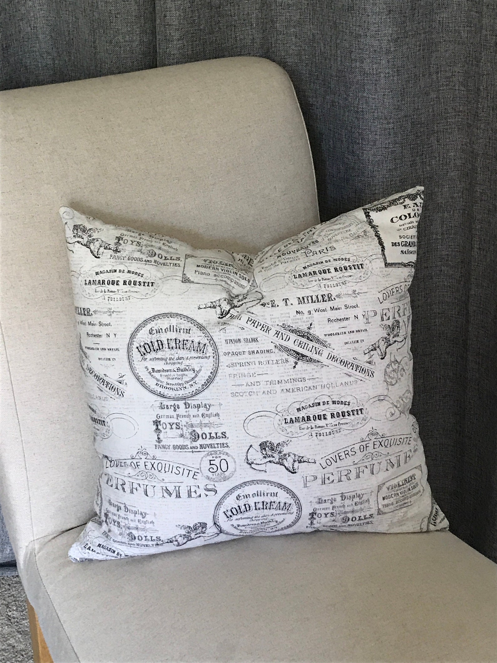 Vintage Newspaper Ads Pillow, 20" Black & White Decorative Cushion ...