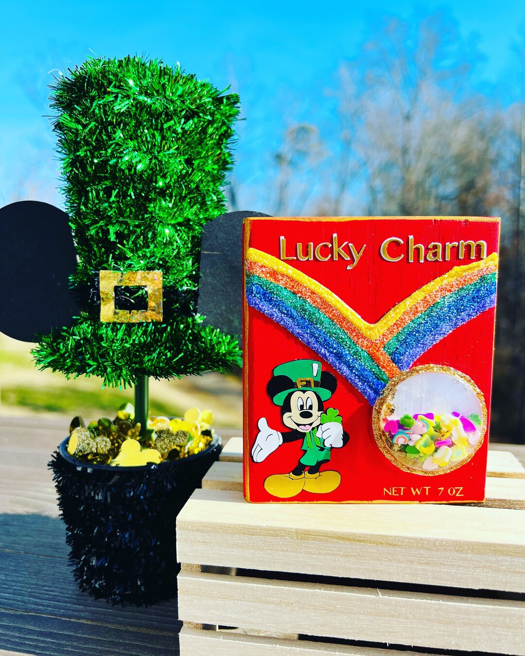 Disney Inspired Lucky Cereal Box Shaker Wooden Block Tiered Tray Decor ...