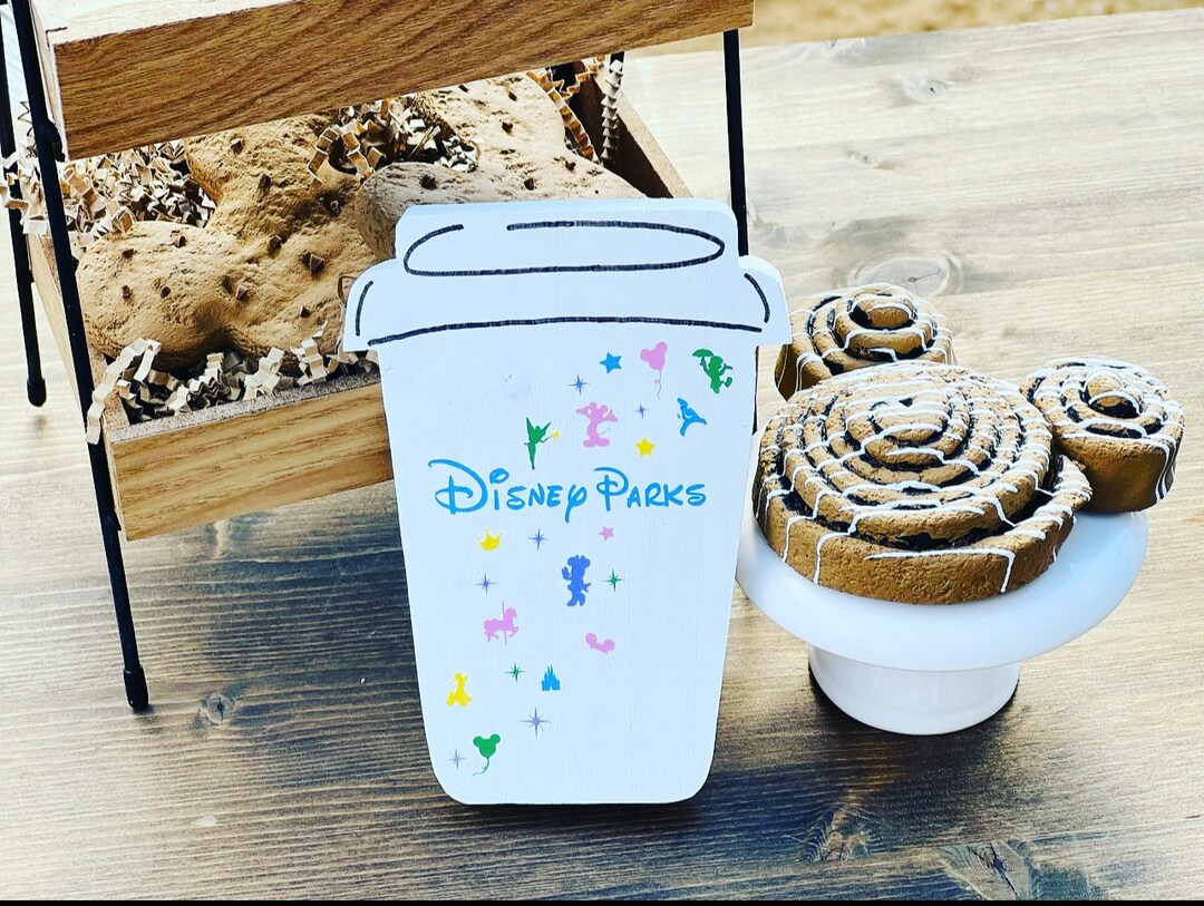 Disney Inspired Mouse Park Famous Coffee Cup Wooden Tiered Tray Decor ...