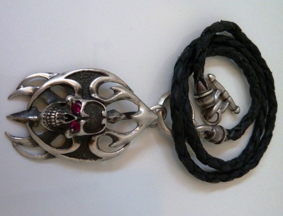 Flaming bwl SKULL sterling 925 silver Tony Creed bike… - Gem