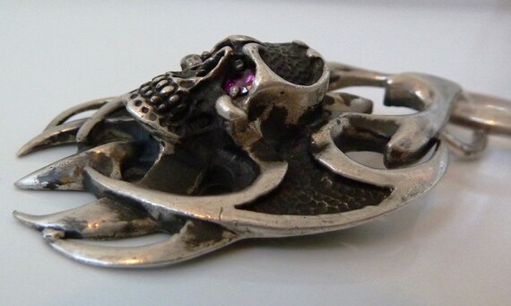 Flaming bwl SKULL sterling 925 silver Tony Creed bike… - Gem