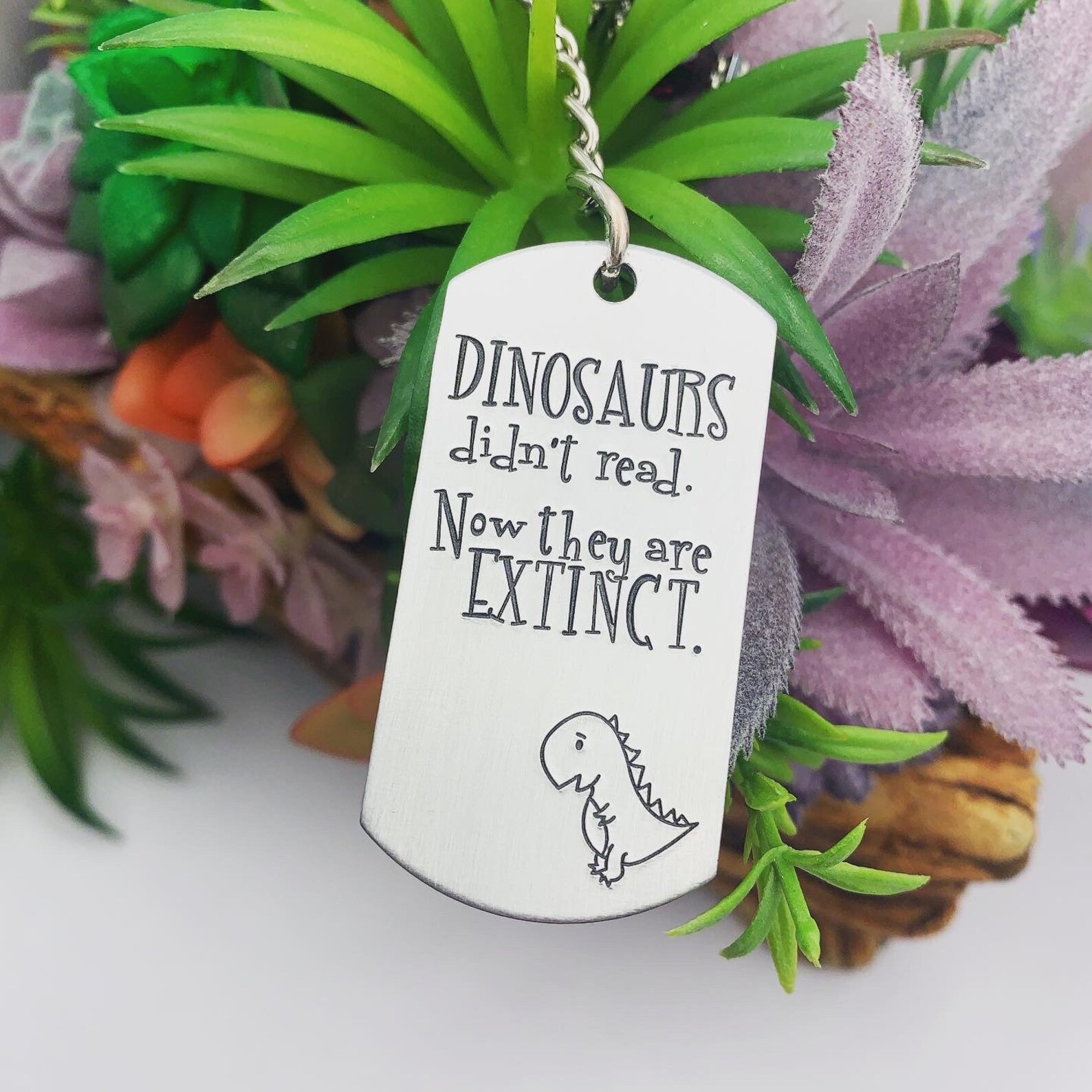 Sassy Dino Keychain Sassy Dinosaur Hand Stamped - Etsy