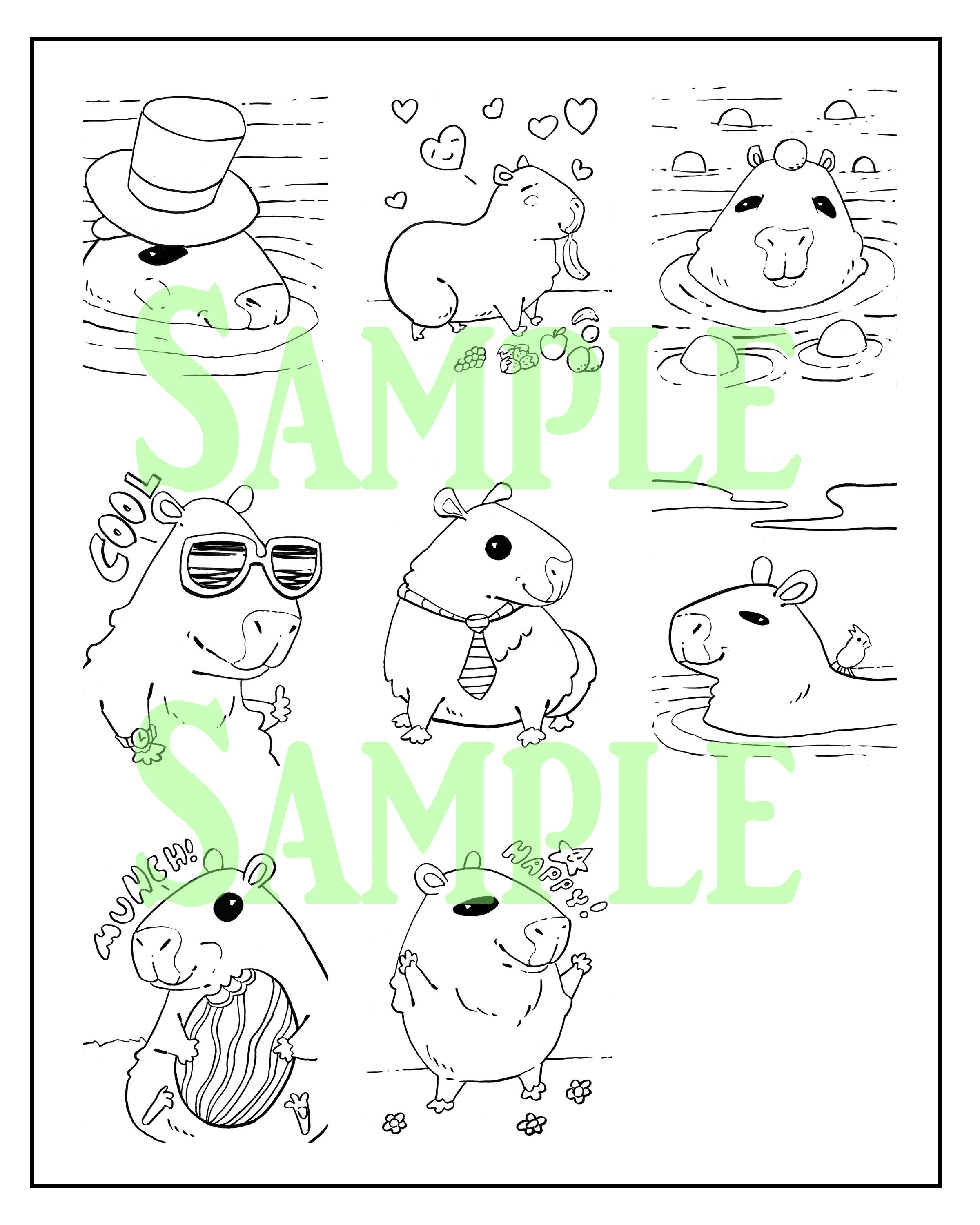 Cute Capybaras Coloring Book Digital Download | Etsy